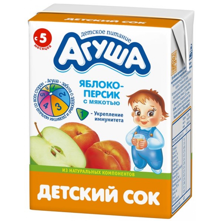 Агуша Сок Яблоко/Персик/Мякоть 200мл